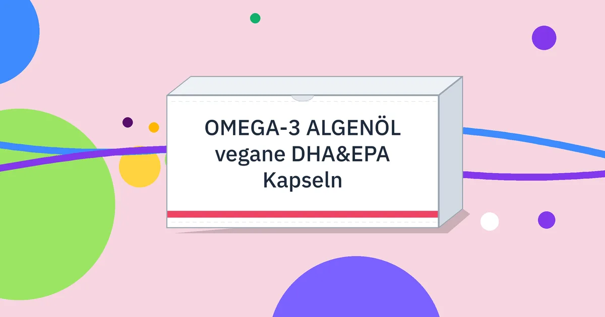 Symbolbild: Packung mit der Aufschrift OMEGA-3 ALGENÖL vegane DHA&EPA Kapseln (PZN 18227313) – Verfügbarkeit und Bezug in Apotheken in Frankfurt am Main