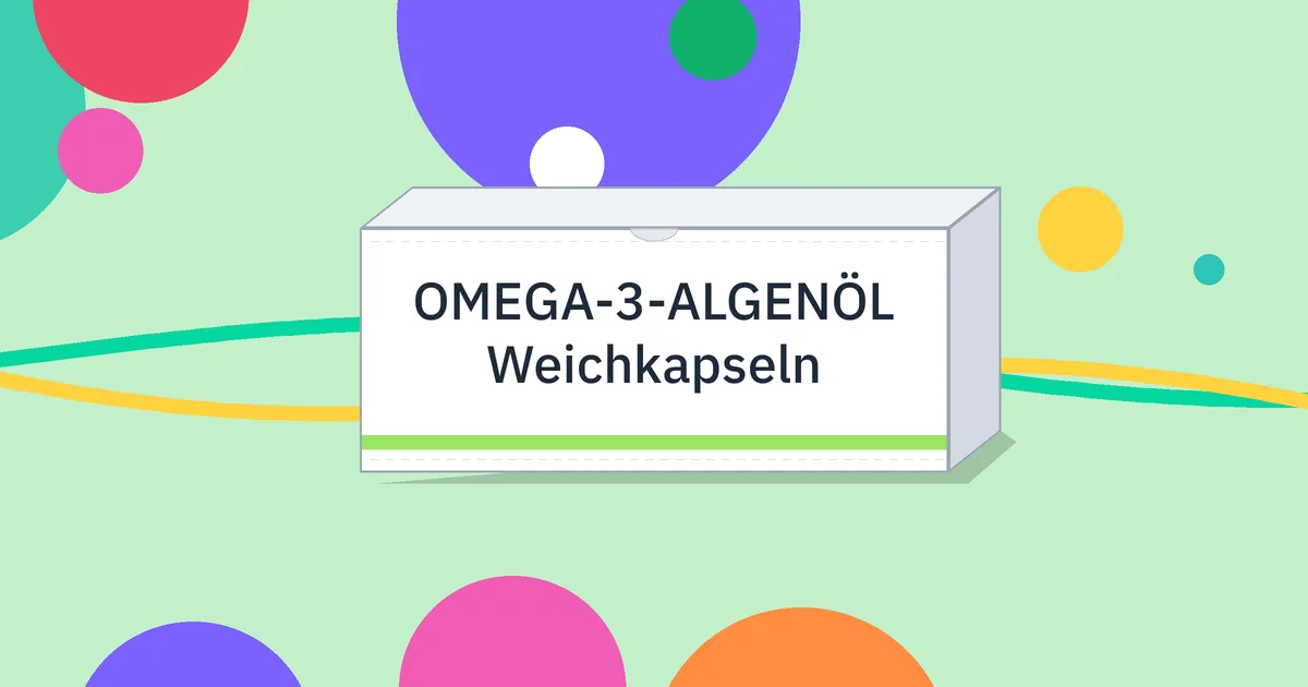 Symbolbild: Packung mit der Aufschrift OMEGA-3-ALGENÖL Weichkapseln (PZN 20081064) – Verfügbarkeit und Bezug in Apotheken in Frankfurt am Main