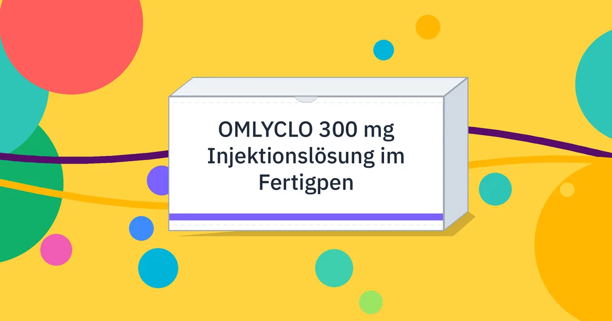 Symbolbild: Packung mit der Aufschrift OMLYCLO 300 mg Injektionslösung im Fertigpen (PZN 19203390) – Verfügbarkeit und Bezug in Apotheken in Frankfurt am Main
