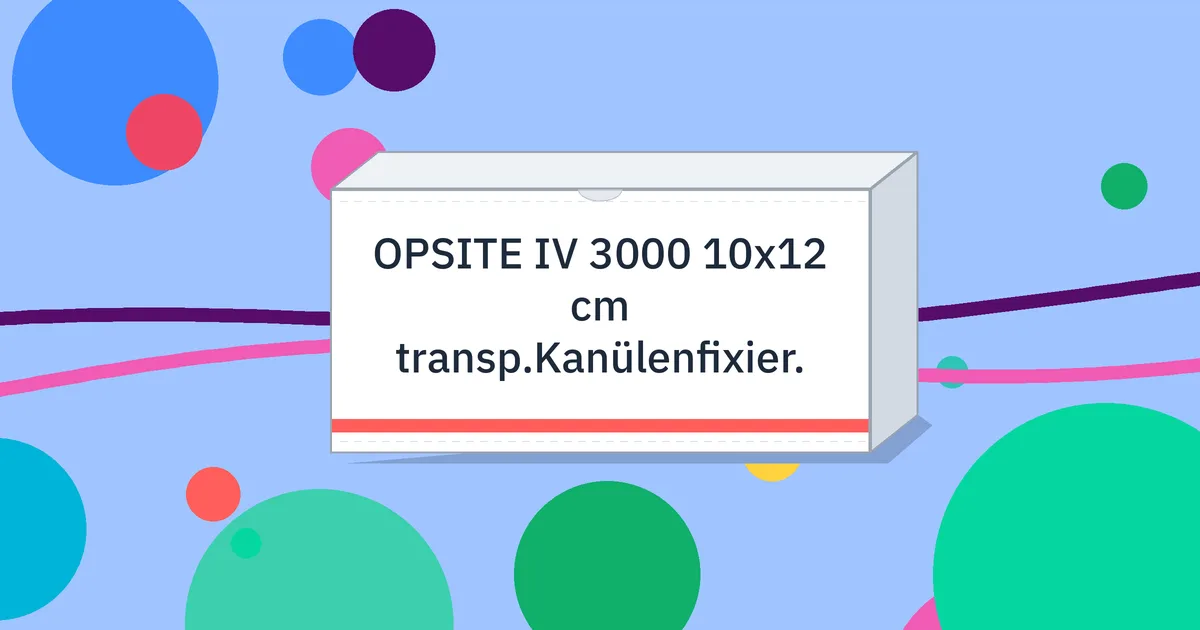 Symbolbild: Packung mit der Aufschrift OPSITE IV 3000 10x12 cm transp.Kanülenfixier. (PZN 16156589) – Verfügbarkeit und Bezug in Apotheken in Frankfurt am Main
