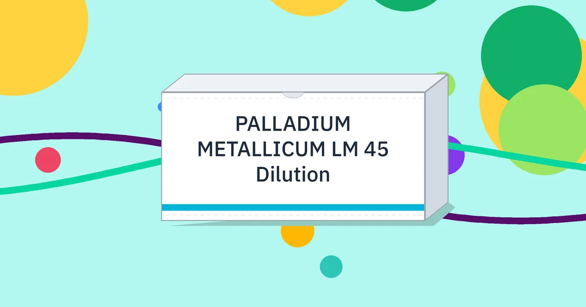 Symbolbild: Packung mit der Aufschrift PALLADIUM METALLICUM LM 45 Dilution (PZN 12975652) – Verfügbarkeit und Bezug in Apotheken in Frankfurt am Main