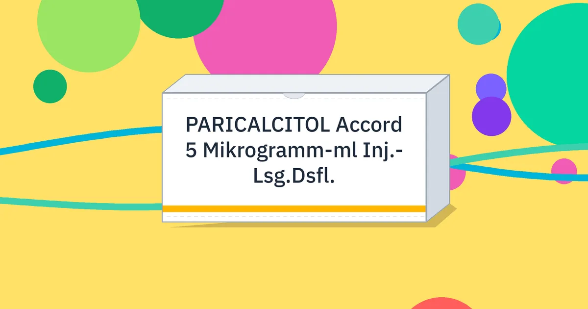 Symbolbild: Packung mit der Aufschrift PARICALCITOL Accord 5 Mikrogramm-ml Inj.-Lsg.Dsfl. (PZN 11531545) – Verfügbarkeit und Bezug in Apotheken in Frankfurt am Main
