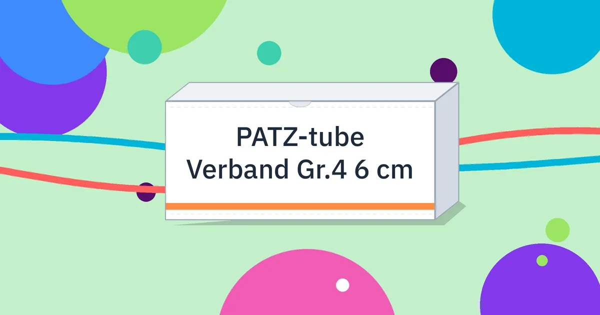 Symbolbild: Packung mit der Aufschrift PATZ-tube Verband Gr.4 6 cm (PZN 06815105) – Verfügbarkeit und Bezug in Apotheken in Frankfurt am Main