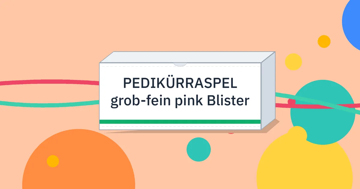 Symbolbild: Packung mit der Aufschrift PEDIKÜRRASPEL grob-fein pink Blister (PZN 01601049) – Verfügbarkeit und Bezug in Apotheken in Frankfurt am Main