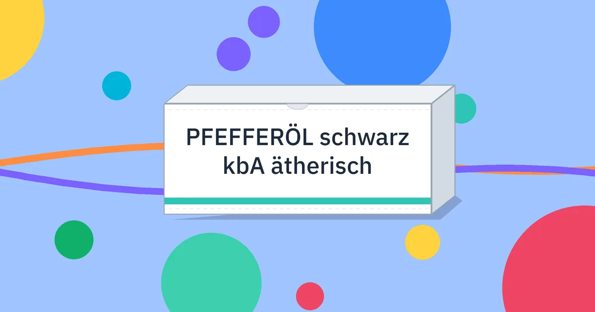 Symbolbild: Packung mit der Aufschrift PFEFFERÖL schwarz kbA ätherisch (PZN 00721461) – Verfügbarkeit und Bezug in Apotheken in Frankfurt am Main