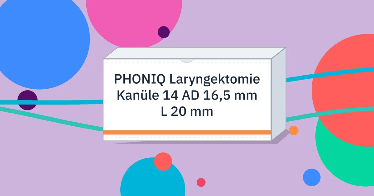 Symbolbild: Packung mit der Aufschrift PHONIQ Laryngektomie Kanüle 14 AD 16,5 mm L 20 mm (PZN 17381839) – Verfügbarkeit und Bezug in Apotheken in Frankfurt am Main