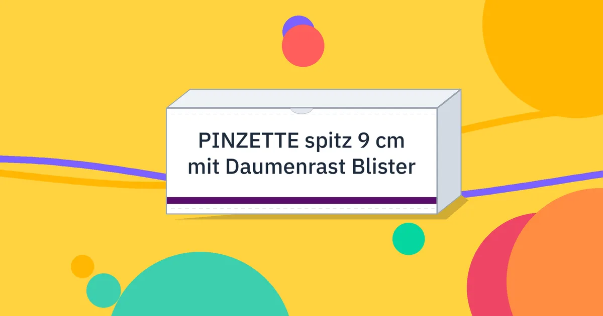 Symbolbild: Packung mit der Aufschrift PINZETTE spitz 9 cm mit Daumenrast Blister (PZN 10350209) – Verfügbarkeit und Bezug in Apotheken in Frankfurt am Main