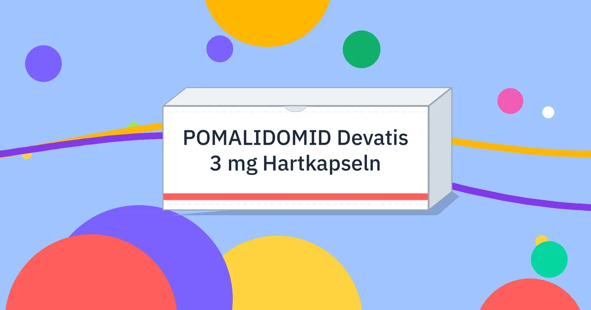 Symbolbild: Packung mit der Aufschrift POMALIDOMID Devatis 3 mg Hartkapseln (PZN 20045097) – Verfügbarkeit und Bezug in Apotheken in Frankfurt am Main