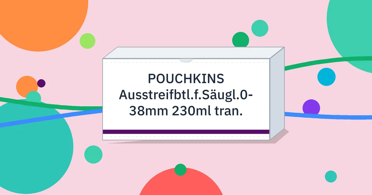 Symbolbild: Packung mit der Aufschrift POUCHKINS Ausstreifbtl.f.Säugl.0-38mm 230ml tran. (PZN 00733777) – Verfügbarkeit und Bezug in Apotheken in Frankfurt am Main