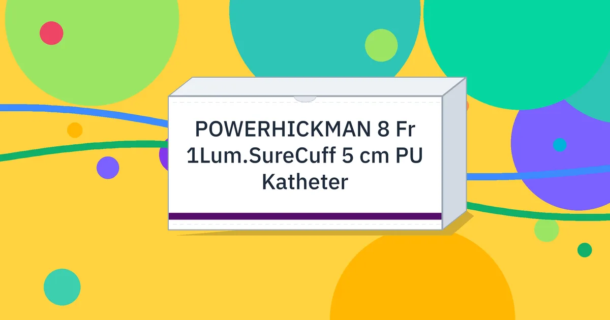 Symbolbild: Packung mit der Aufschrift POWERHICKMAN 8 Fr 1Lum.SureCuff 5 cm PU Katheter (PZN 14185061) – Verfügbarkeit und Bezug in Apotheken in Frankfurt am Main
