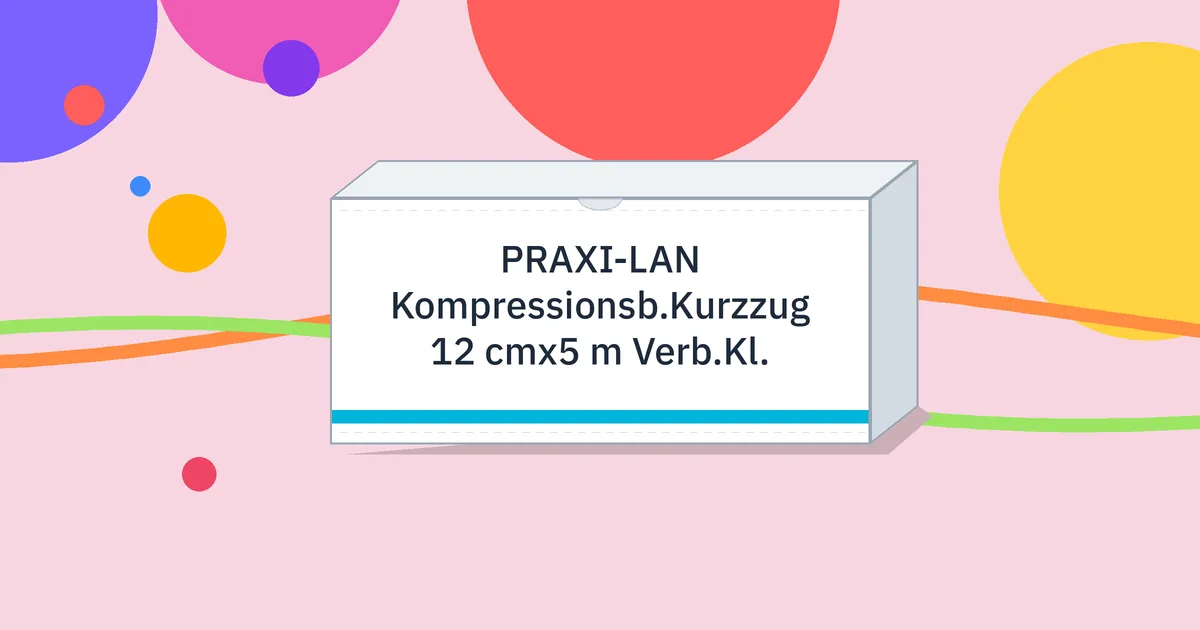 Symbolbild: Packung mit der Aufschrift PRAXI-LAN Kompressionsb.Kurzzug 12 cmx5 m Verb.Kl. (PZN 12826952) – Verfügbarkeit und Bezug in Apotheken in Frankfurt am Main