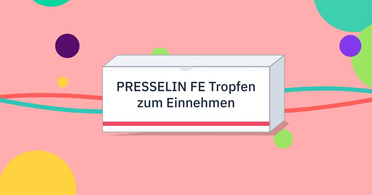 Symbolbild: Packung mit der Aufschrift PRESSELIN FE Tropfen zum Einnehmen (PZN 03769882) – Verfügbarkeit und Bezug in Apotheken in Frankfurt am Main