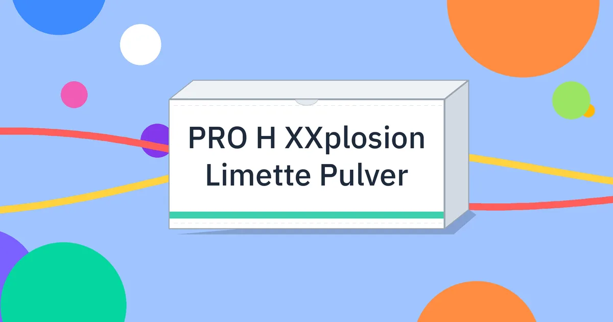 Symbolbild: Packung mit der Aufschrift PRO H XXplosion Limette Pulver (PZN 07681865) – Verfügbarkeit und Bezug in Apotheken in Frankfurt am Main