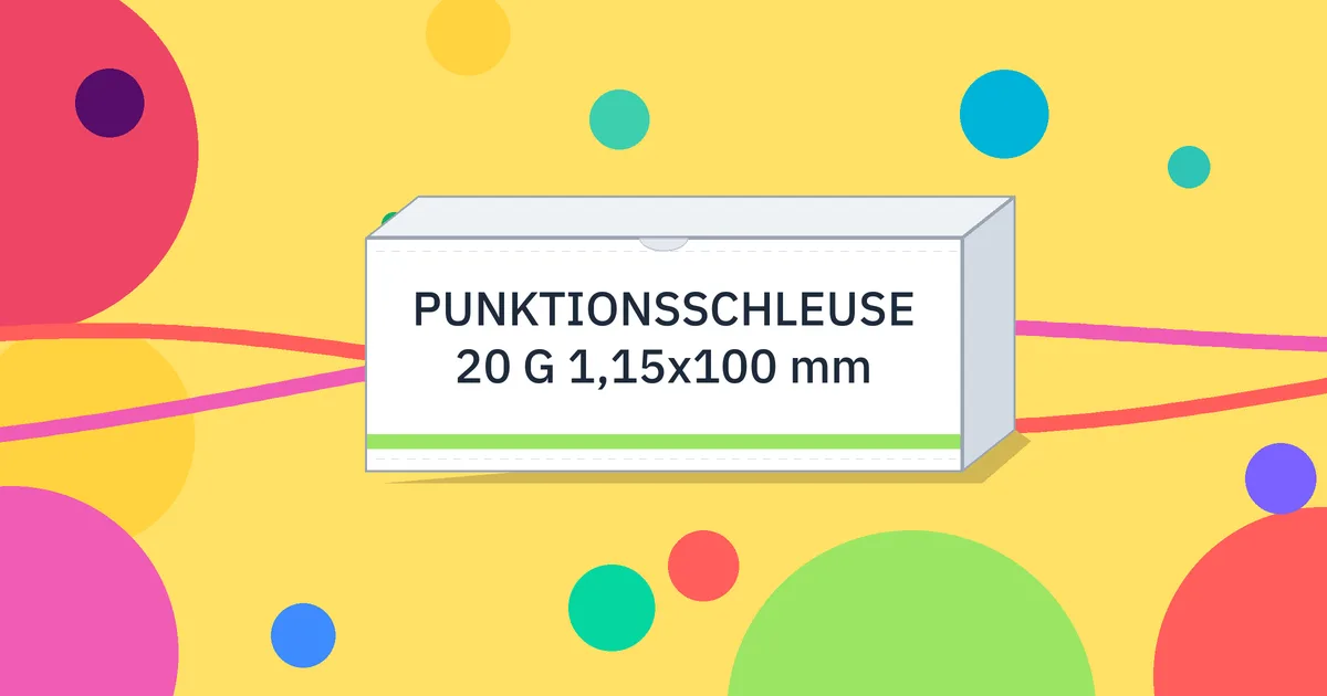 Symbolbild: Packung mit der Aufschrift PUNKTIONSSCHLEUSE 20 G 1,15x100 mm (PZN 20085665) – Verfügbarkeit und Bezug in Apotheken in Frankfurt am Main