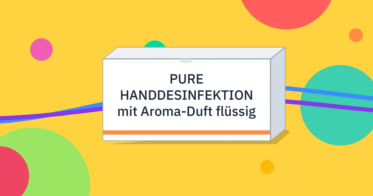 Symbolbild: Packung mit der Aufschrift PURE HANDDESINFEKTION mit Aroma-Duft flüssig (PZN 18708900) – Verfügbarkeit und Bezug in Apotheken in Frankfurt am Main