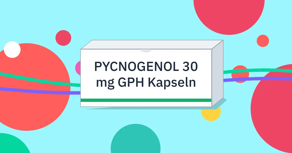 Symbolbild: Packung mit der Aufschrift PYCNOGENOL 30 mg GPH Kapseln (PZN 06923160) – Verfügbarkeit und Bezug in Apotheken in Frankfurt am Main