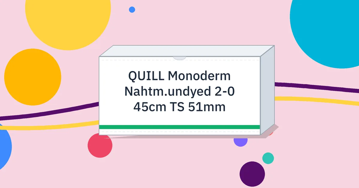 Symbolbild: Packung mit der Aufschrift QUILL Monoderm Nahtm.undyed 2-0 45cm TS 51mm (PZN 17988228) – Verfügbarkeit und Bezug in Apotheken in Frankfurt am Main