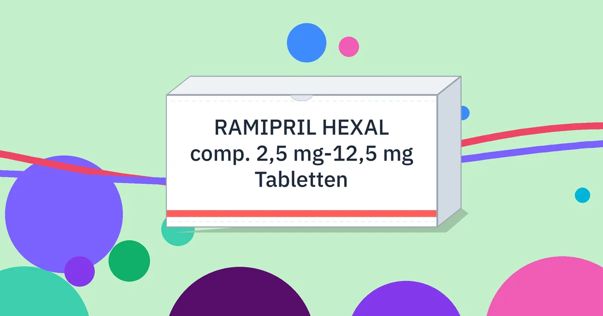 Symbolbild: Packung mit der Aufschrift RAMIPRIL HEXAL comp. 2,5 mg-12,5 mg Tabletten (PZN 00762431) – Verfügbarkeit und Bezug in Apotheken in Frankfurt am Main