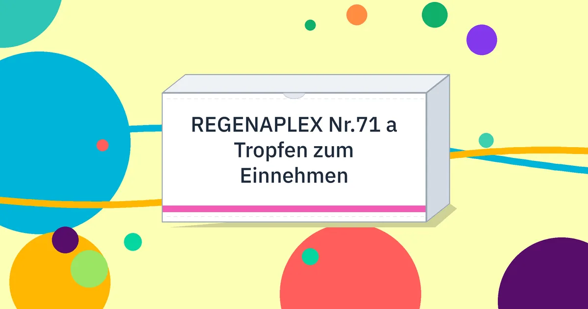 Symbolbild: Packung mit der Aufschrift REGENAPLEX Nr.71 a Tropfen zum Einnehmen (PZN 02643268) – Verfügbarkeit und Bezug in Apotheken in Frankfurt am Main