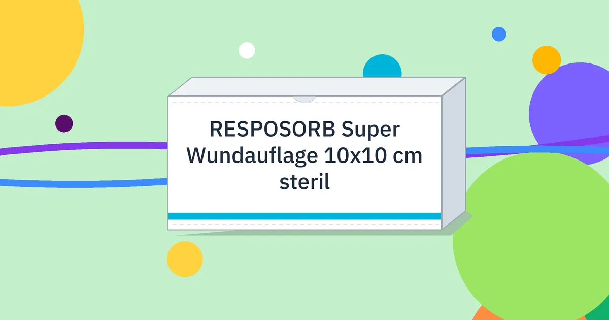 Symbolbild: Packung mit der Aufschrift RESPOSORB Super Wundauflage 10x10 cm steril (PZN 20846420) – Verfügbarkeit und Bezug in Apotheken in Frankfurt am Main