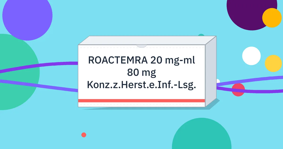 Symbolbild: Packung mit der Aufschrift ROACTEMRA 20 mg-ml 80 mg Konz.z.Herst.e.Inf.-Lsg. (PZN 10536859) – Verfügbarkeit und Bezug in Apotheken in Frankfurt am Main
