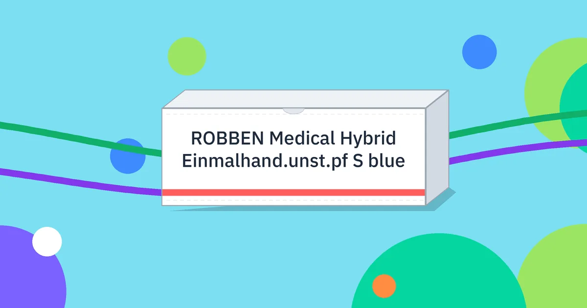 Symbolbild: Packung mit der Aufschrift ROBBEN Medical Hybrid Einmalhand.unst.pf S blue (PZN 20199452) – Verfügbarkeit und Bezug in Apotheken in Frankfurt am Main