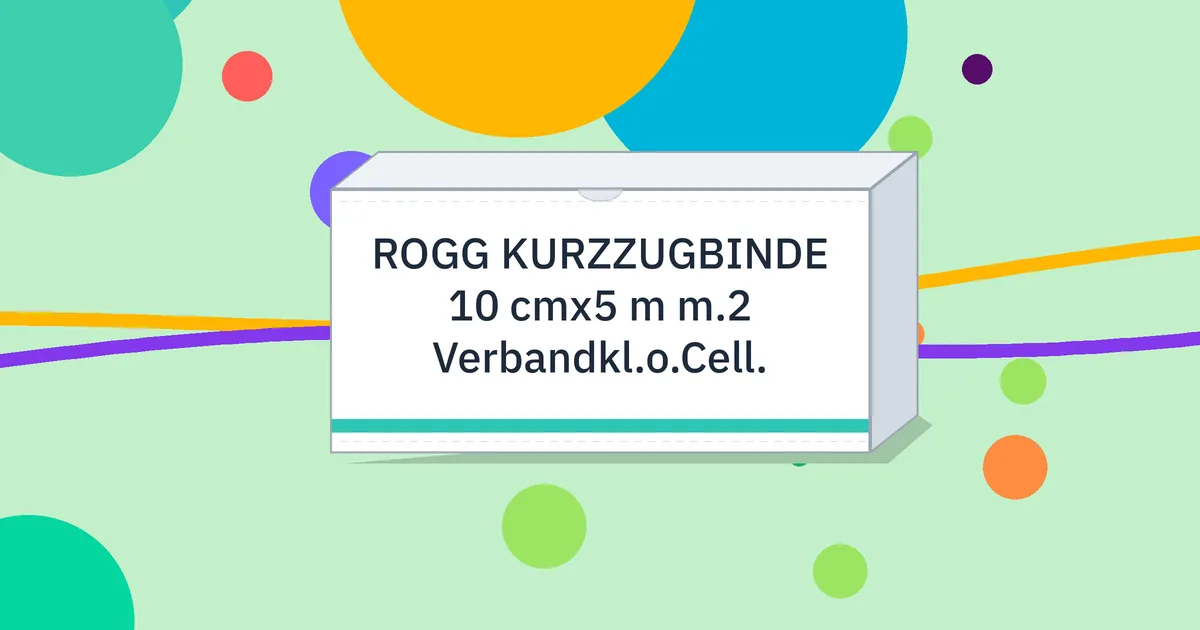 Symbolbild: Packung mit der Aufschrift ROGG KURZZUGBINDE 10 cmx5 m m.2 Verbandkl.o.Cell. (PZN 16531136) – Verfügbarkeit und Bezug in Apotheken in Frankfurt am Main