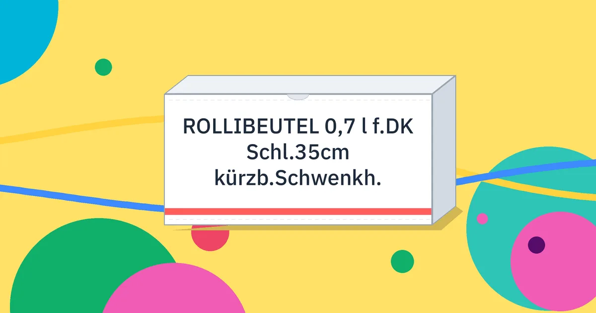 Symbolbild: Packung mit der Aufschrift ROLLIBEUTEL 0,7 l f.DK Schl.35cm kürzb.Schwenkh. (PZN 06095533) – Verfügbarkeit und Bezug in Apotheken in Frankfurt am Main