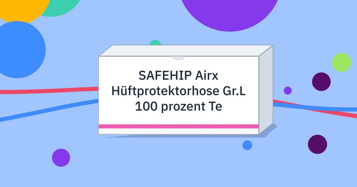 Symbolbild: Packung mit der Aufschrift SAFEHIP Airx Hüftprotektorhose Gr.L 100 prozent Te (PZN 08850784) – Verfügbarkeit und Bezug in Apotheken in Frankfurt am Main