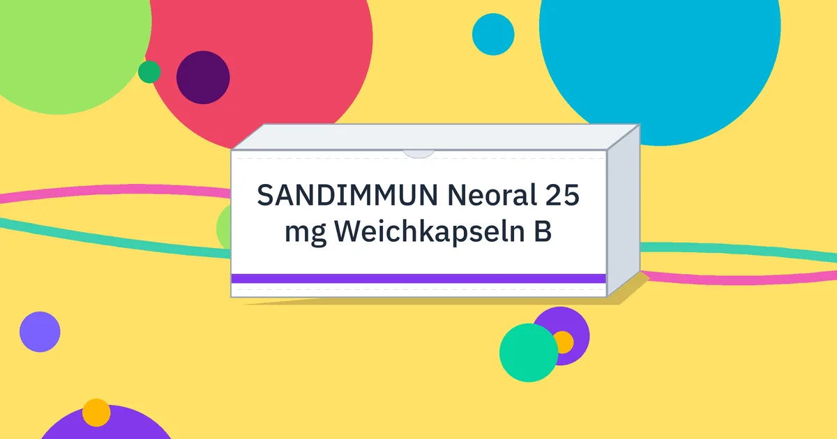 Symbolbild: Packung mit der Aufschrift SANDIMMUN Neoral 25 mg Weichkapseln B (PZN 00165385) – Verfügbarkeit und Bezug in Apotheken in Frankfurt am Main