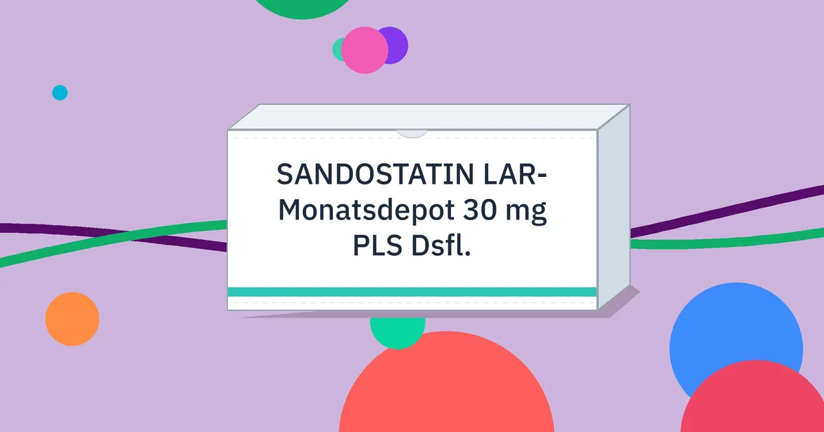 Symbolbild: Packung mit der Aufschrift SANDOSTATIN LAR-Monatsdepot 30 mg PLS Dsfl. (PZN 02364723) – Verfügbarkeit und Bezug in Apotheken in Frankfurt am Main