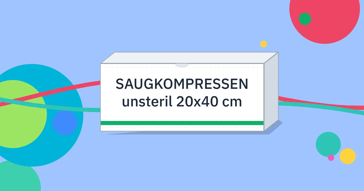 Symbolbild: Packung mit der Aufschrift SAUGKOMPRESSEN unsteril 20x40 cm (PZN 17923424) – Verfügbarkeit und Bezug in Apotheken in Frankfurt am Main