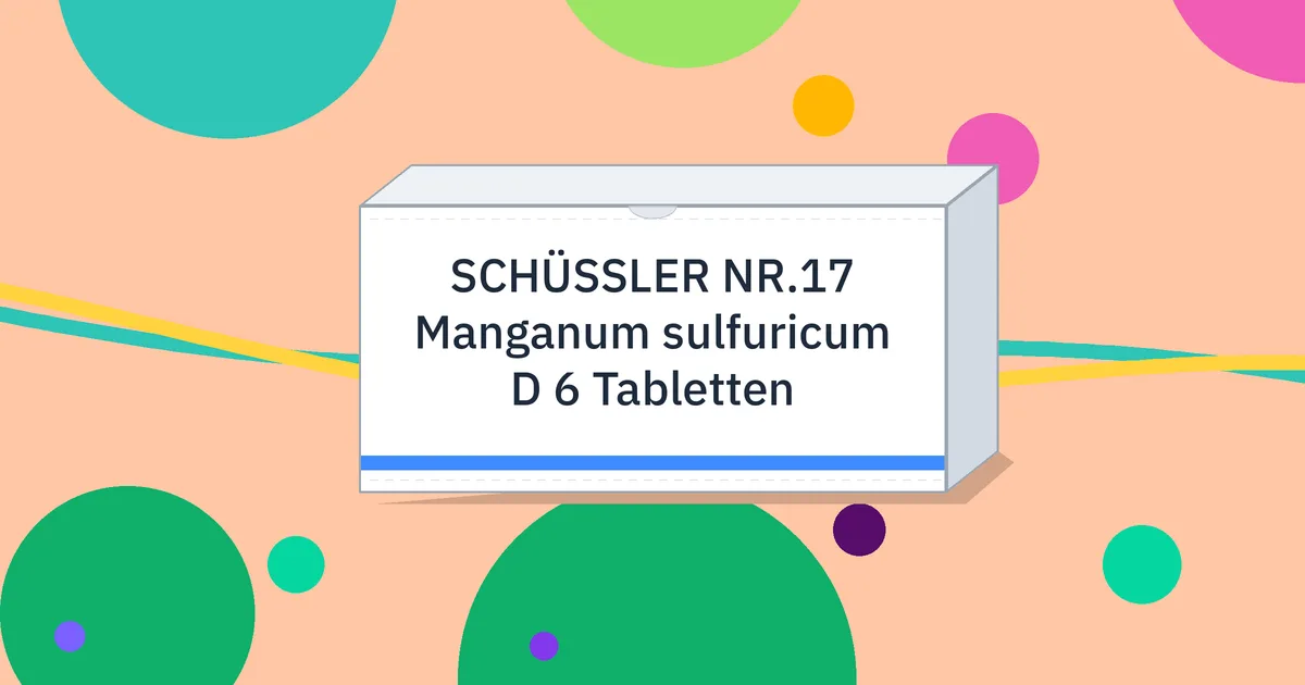 Symbolbild: Packung mit der Aufschrift SCHÜSSLER NR.17 Manganum sulfuricum D 6 Tabletten (PZN 11031883) – Verfügbarkeit und Bezug in Apotheken in Frankfurt am Main
