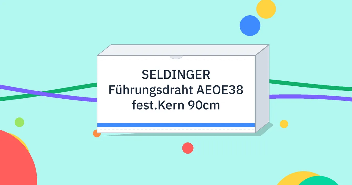 Symbolbild: Packung mit der Aufschrift SELDINGER Führungsdraht AEOE38 fest.Kern 90cm (PZN 00488243) – Verfügbarkeit und Bezug in Apotheken in Frankfurt am Main