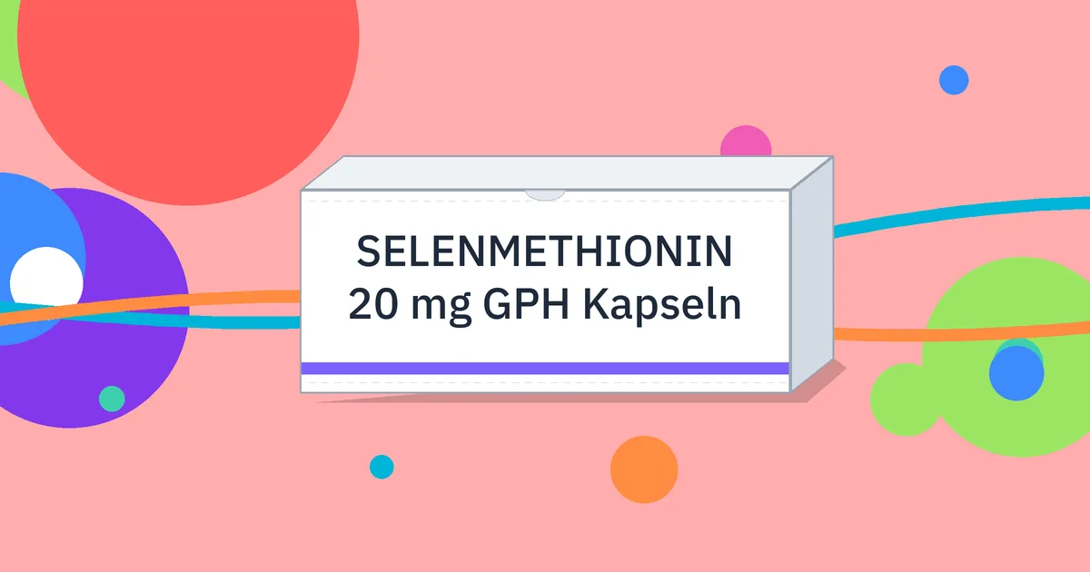 Symbolbild: Packung mit der Aufschrift SELENMETHIONIN 20 mg GPH Kapseln (PZN 20857033) – Verfügbarkeit und Bezug in Apotheken in Frankfurt am Main