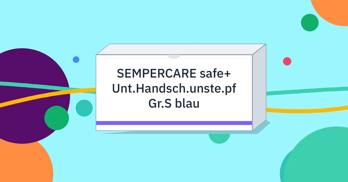 Symbolbild: Packung mit der Aufschrift SEMPERCARE safe+ Unt.Handsch.unste.pf Gr.S blau (PZN 19342223) – Verfügbarkeit und Bezug in Apotheken in Frankfurt am Main