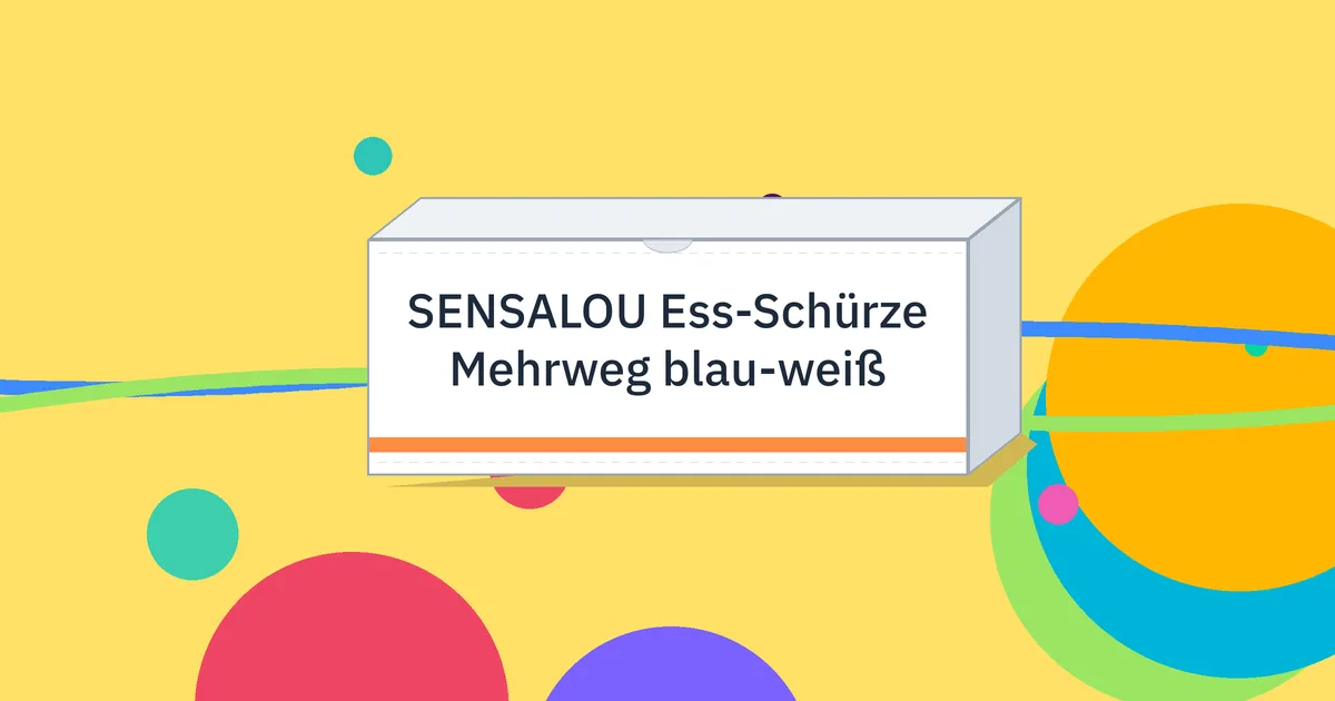 Symbolbild: Packung mit der Aufschrift SENSALOU Ess-Schürze Mehrweg blau-weiß (PZN 17211913) – Verfügbarkeit und Bezug in Apotheken in Frankfurt am Main