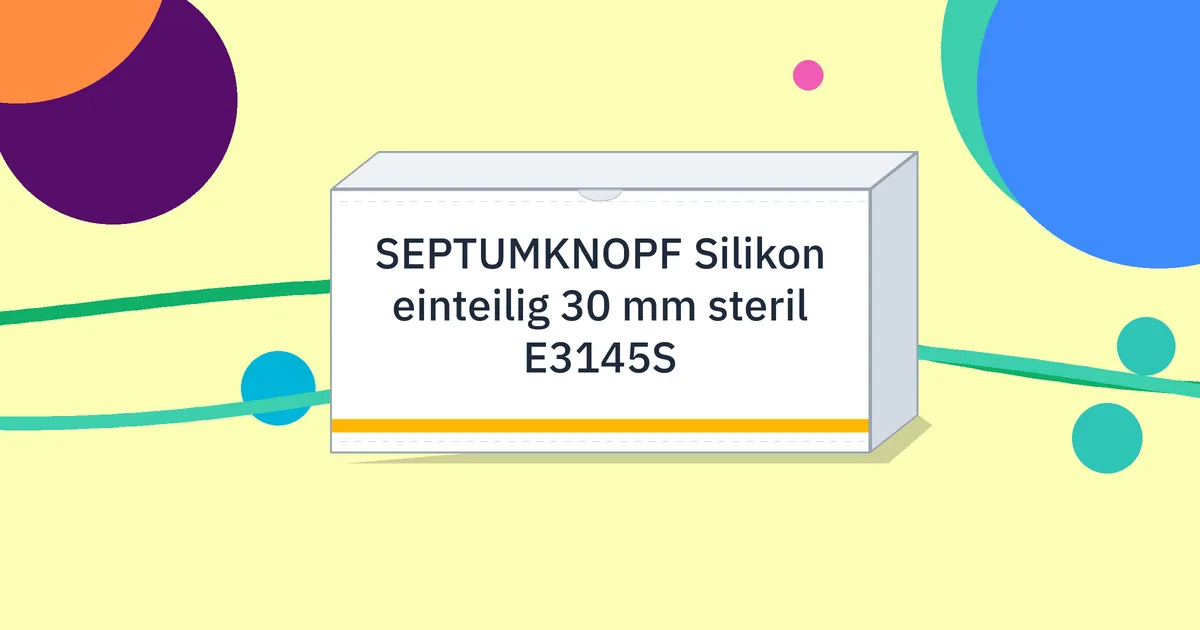 Symbolbild: Packung mit der Aufschrift SEPTUMKNOPF Silikon einteilig 30 mm steril E3145S (PZN 20602787) – Verfügbarkeit und Bezug in Apotheken in Frankfurt am Main