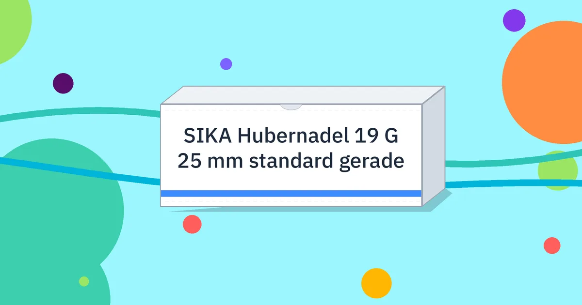Symbolbild: Packung mit der Aufschrift SIKA Hubernadel 19 G 25 mm standard gerade (PZN 03054195) – Verfügbarkeit und Bezug in Apotheken in Frankfurt am Main