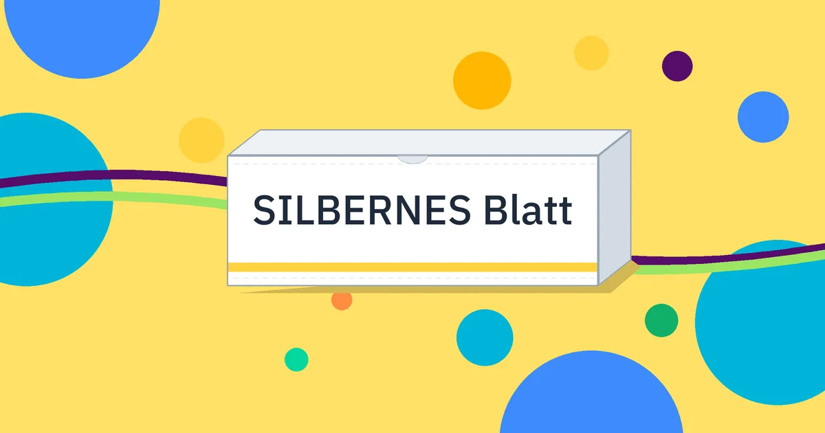 Symbolbild: Packung mit der Aufschrift SILBERNES Blatt (PZN 19734176) – Verfügbarkeit und Bezug in Apotheken in Frankfurt am Main