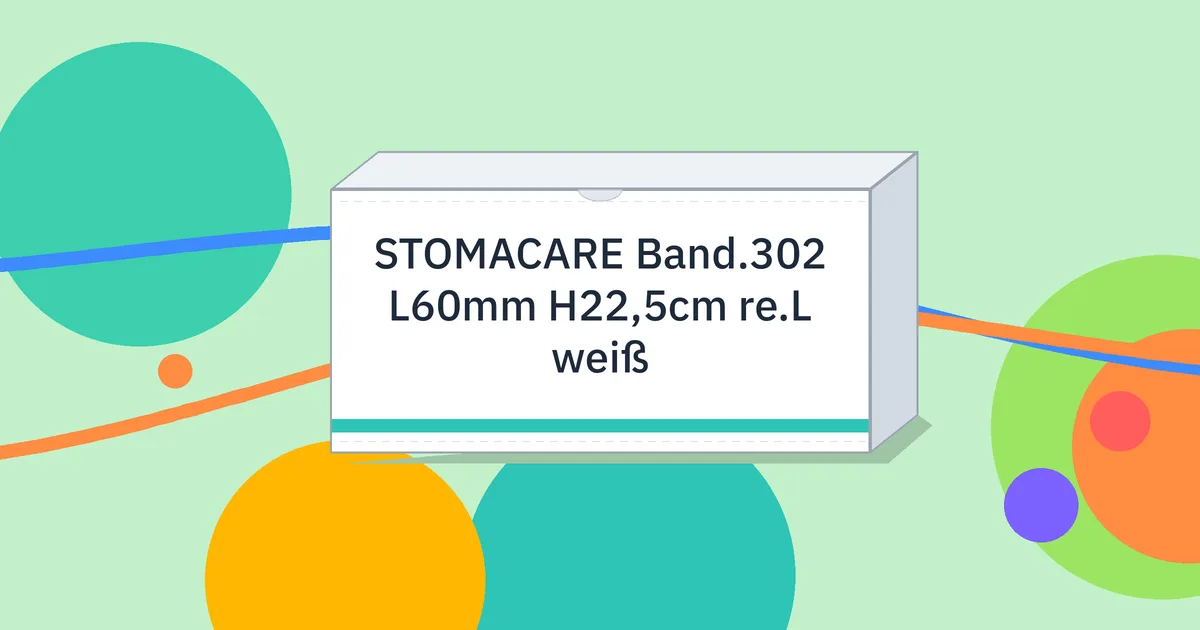 Symbolbild: Packung mit der Aufschrift STOMACARE Band.302 L60mm H22,5cm re.L weiß (PZN 03414073) – Verfügbarkeit und Bezug in Apotheken in Frankfurt am Main