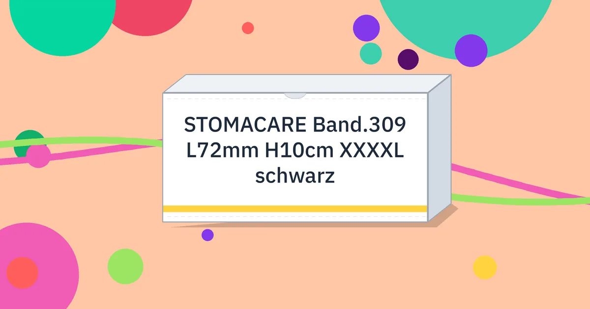 Symbolbild: Packung mit der Aufschrift STOMACARE Band.309 L72mm H10cm XXXXL schwarz (PZN 10841462) – Verfügbarkeit und Bezug in Apotheken in Frankfurt am Main