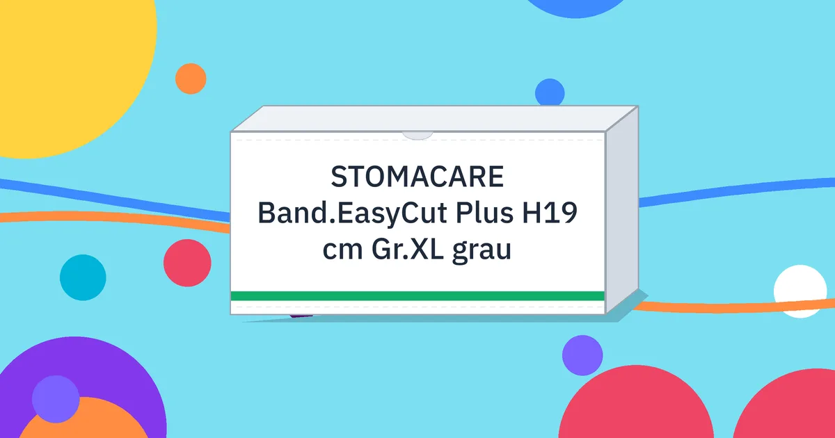 Symbolbild: Packung mit der Aufschrift STOMACARE Band.EasyCut Plus H19 cm Gr.XL grau (PZN 16314611) – Verfügbarkeit und Bezug in Apotheken in Frankfurt am Main