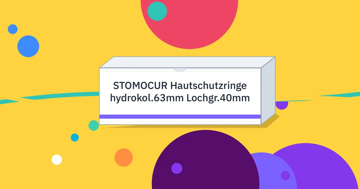 Symbolbild: Packung mit der Aufschrift STOMOCUR Hautschutzringe hydrokol.63mm Lochgr.40mm (PZN 15865504) – Verfügbarkeit und Bezug in Apotheken in Frankfurt am Main