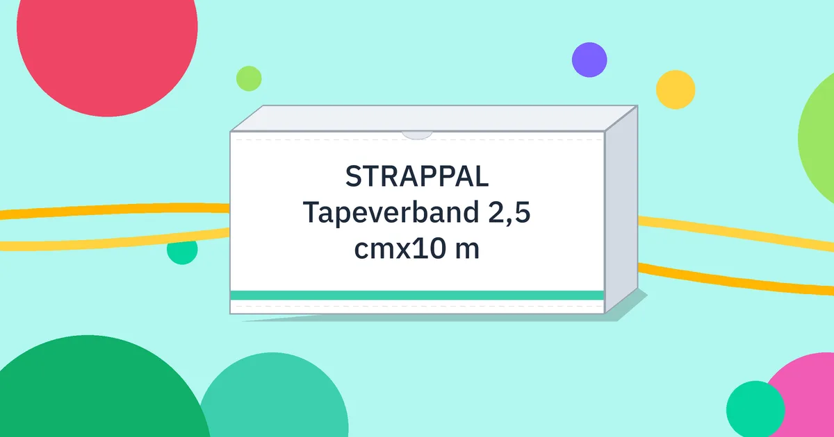 Symbolbild: Packung mit der Aufschrift STRAPPAL Tapeverband 2,5 cmx10 m (PZN 08667471) – Verfügbarkeit und Bezug in Apotheken in Frankfurt am Main