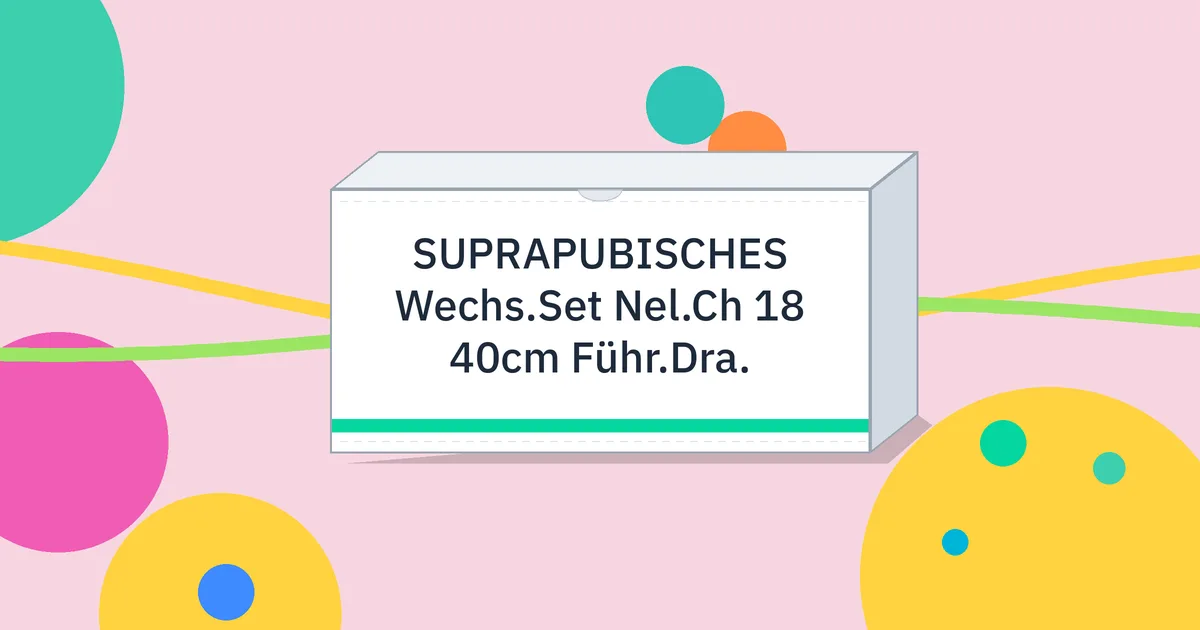 Symbolbild: Packung mit der Aufschrift SUPRAPUBISCHES Wechs.Set Nel.Ch 18 40cm Führ.Dra. (PZN 00213256) – Verfügbarkeit und Bezug in Apotheken in Frankfurt am Main