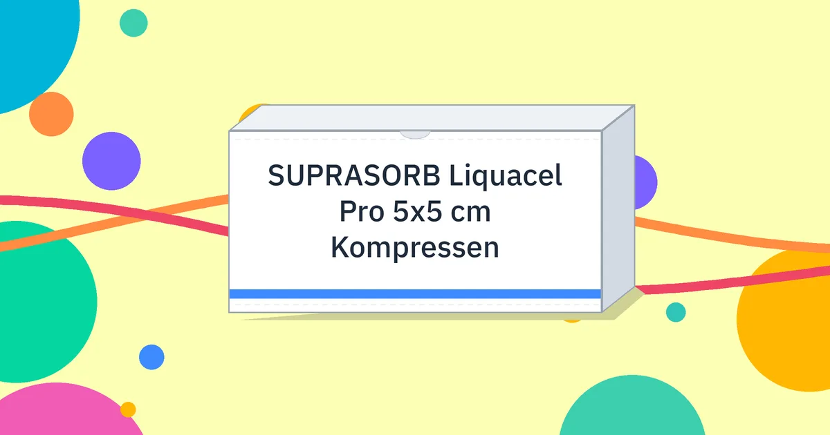 Symbolbild: Packung mit der Aufschrift SUPRASORB Liquacel Pro 5x5 cm Kompressen (PZN 20013938) – Verfügbarkeit und Bezug in Apotheken in Frankfurt am Main