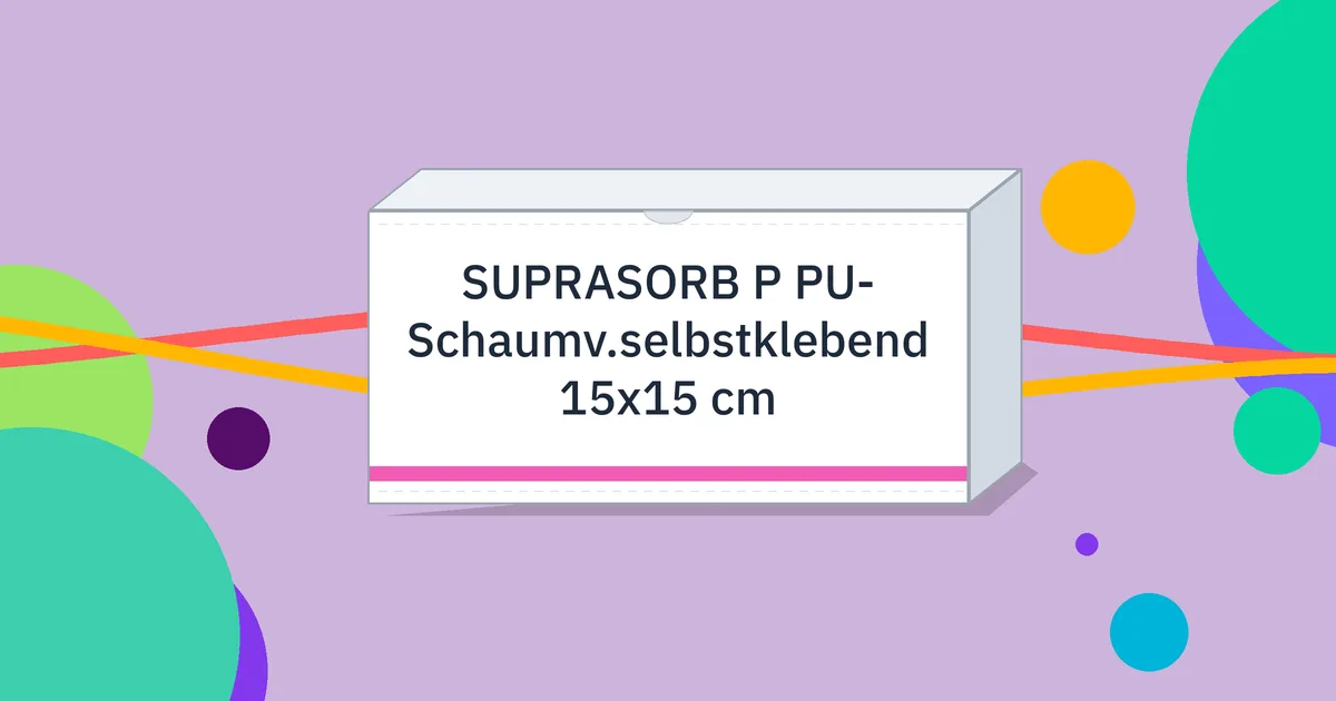 Symbolbild: Packung mit der Aufschrift SUPRASORB P PU-Schaumv.selbstklebend 15x15 cm (PZN 19064764) – Verfügbarkeit und Bezug in Apotheken in Frankfurt am Main