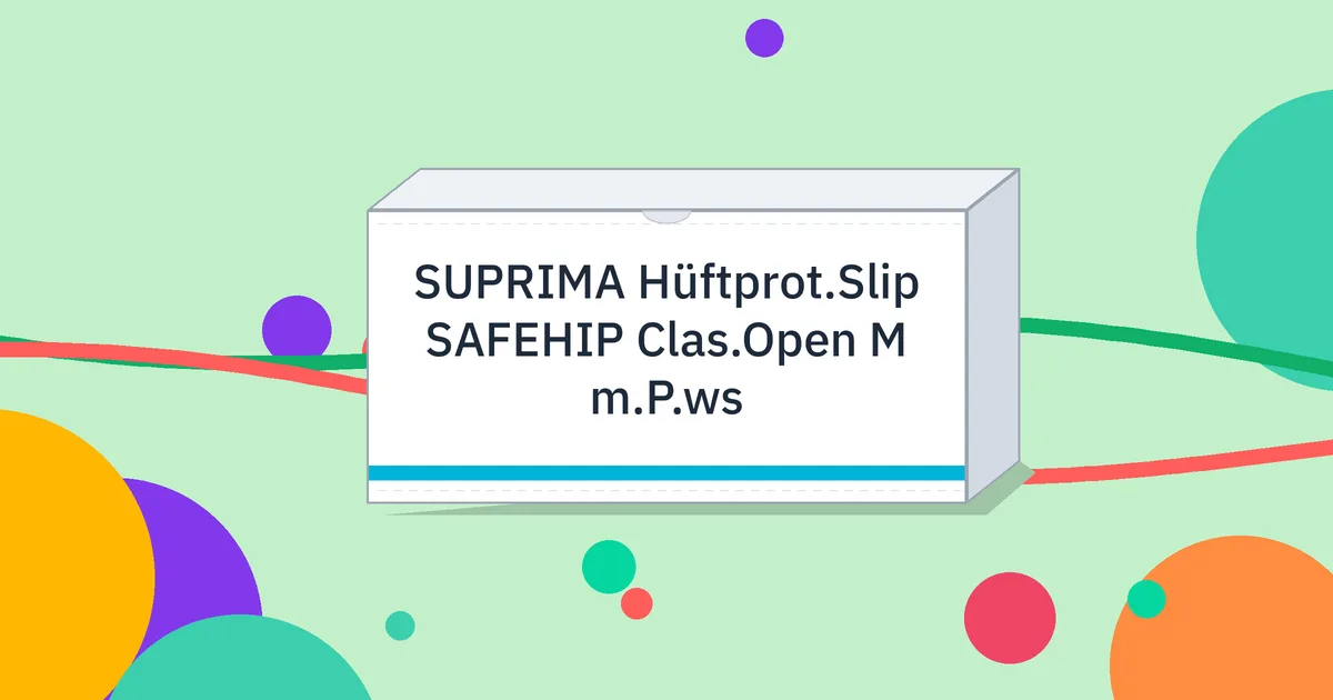 Symbolbild: Packung mit der Aufschrift SUPRIMA Hüftprot.Slip SAFEHIP Clas.Open M m.P.ws (PZN 13818682) – Verfügbarkeit und Bezug in Apotheken in Frankfurt am Main