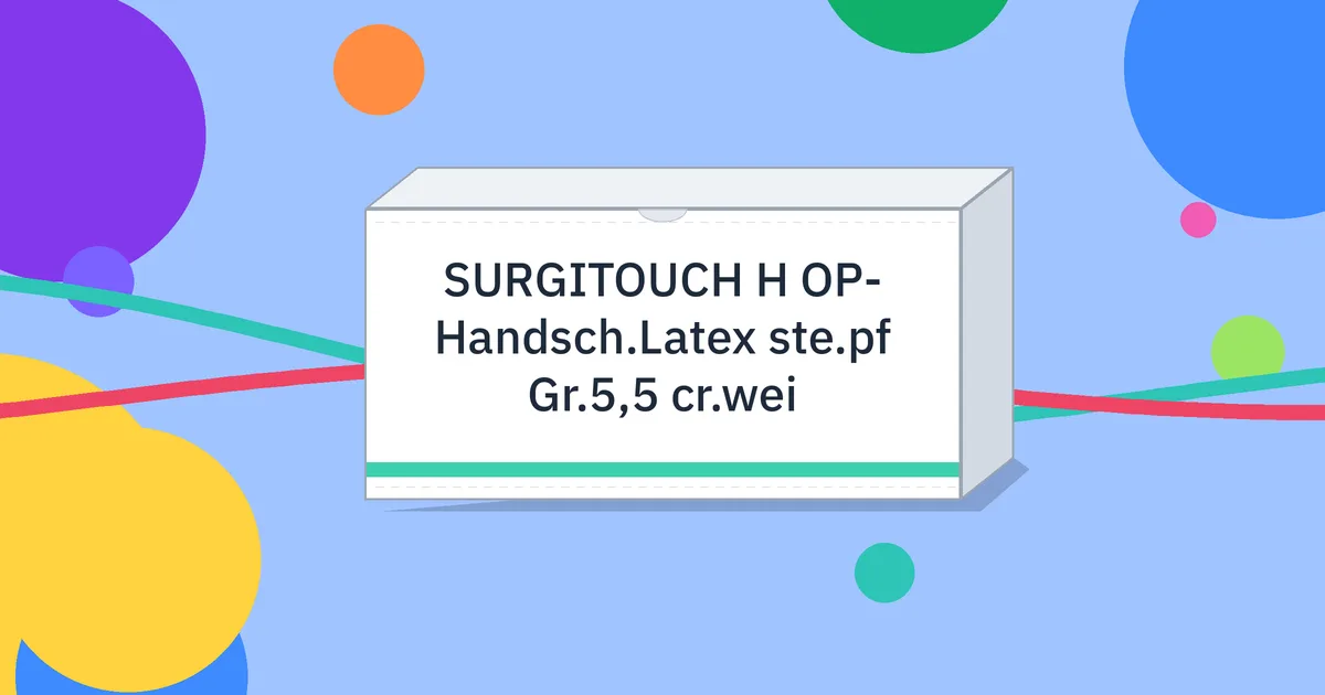 Symbolbild: Packung mit der Aufschrift SURGITOUCH H OP-Handsch.Latex ste.pf Gr.5,5 cr.wei (PZN 20156715) – Verfügbarkeit und Bezug in Apotheken in Frankfurt am Main